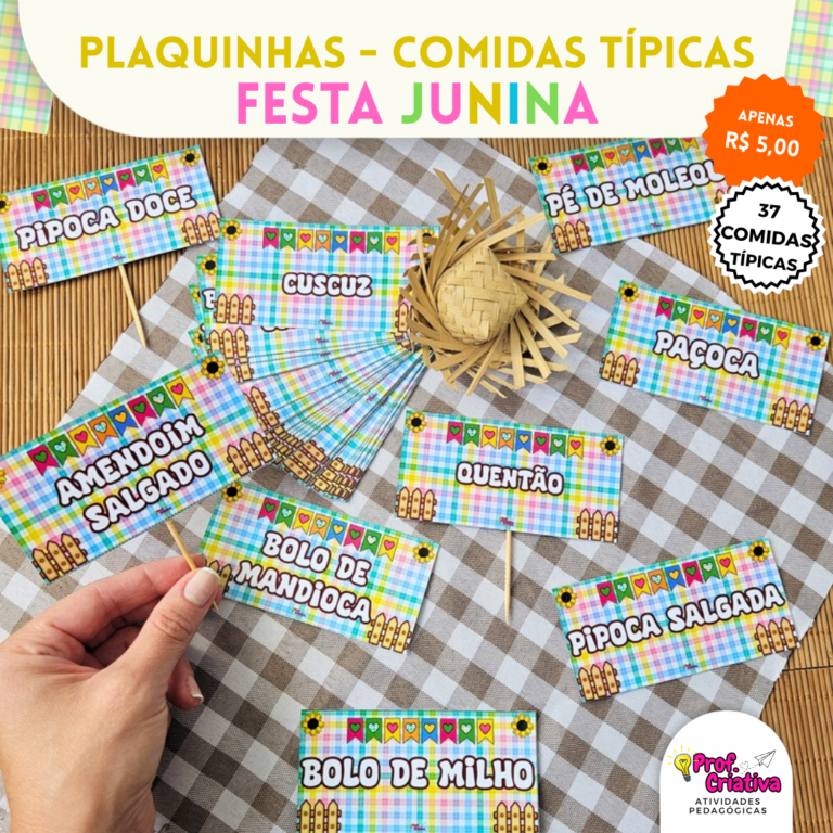 PLAQUINHAS PARA COMIDAS TÍPICAS - FESTA JUNINA - Prof. Criativa